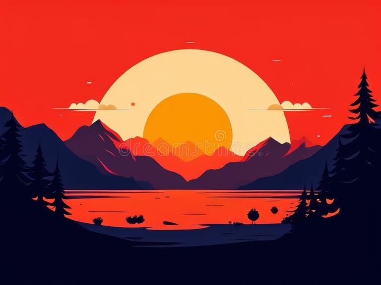Sunset on the Mountain . Vector Illustration Stock Illustration ...