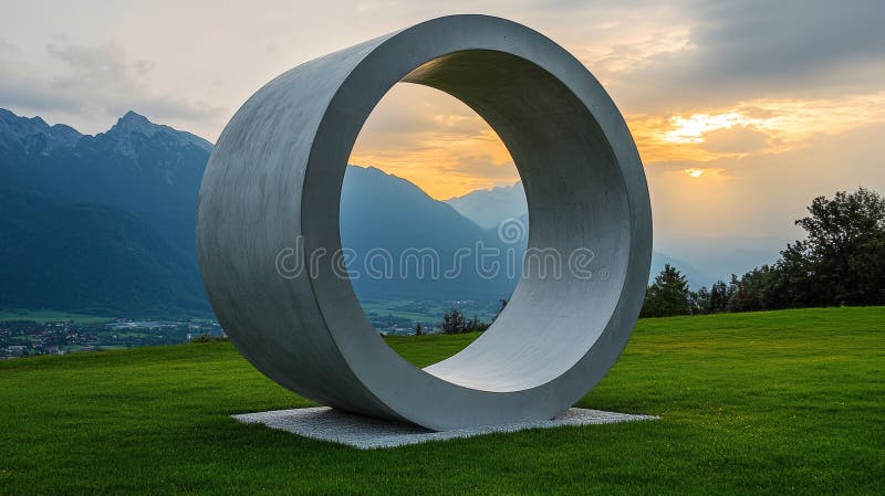 The Sunset Mountain View is Framed by a Circular Stone Structure Stock ...