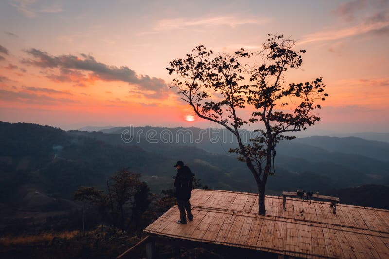 Sunset at Mountain View Point Stock Image - Image of vacation, sunset ...