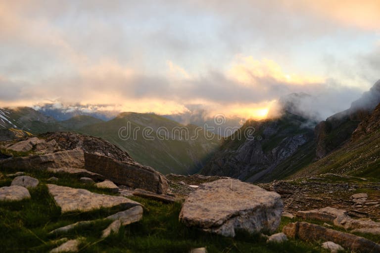 Sunset in the Mountains, Aragonese Pyrenees Stock Photo - Image of ...