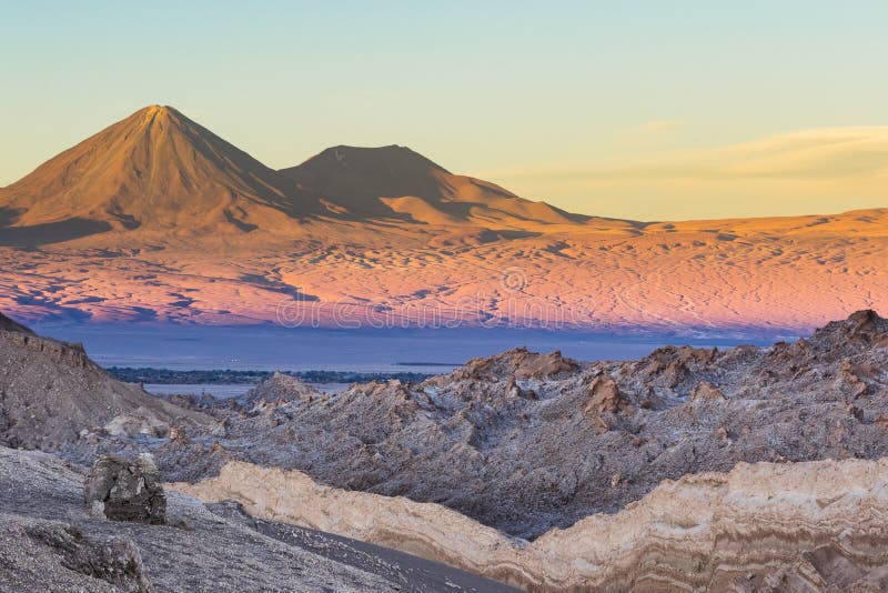 Sunset and Mountains at Atacama Desert Stock Image - Image of valley ...