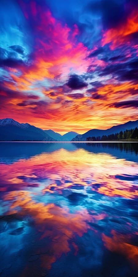 Sunset in the Mountains with Bright Colors of Heaven and Reflection in ...