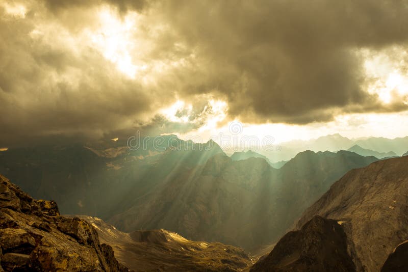 Sunset between Mountains and Clouds Stock Image - Image of natural ...