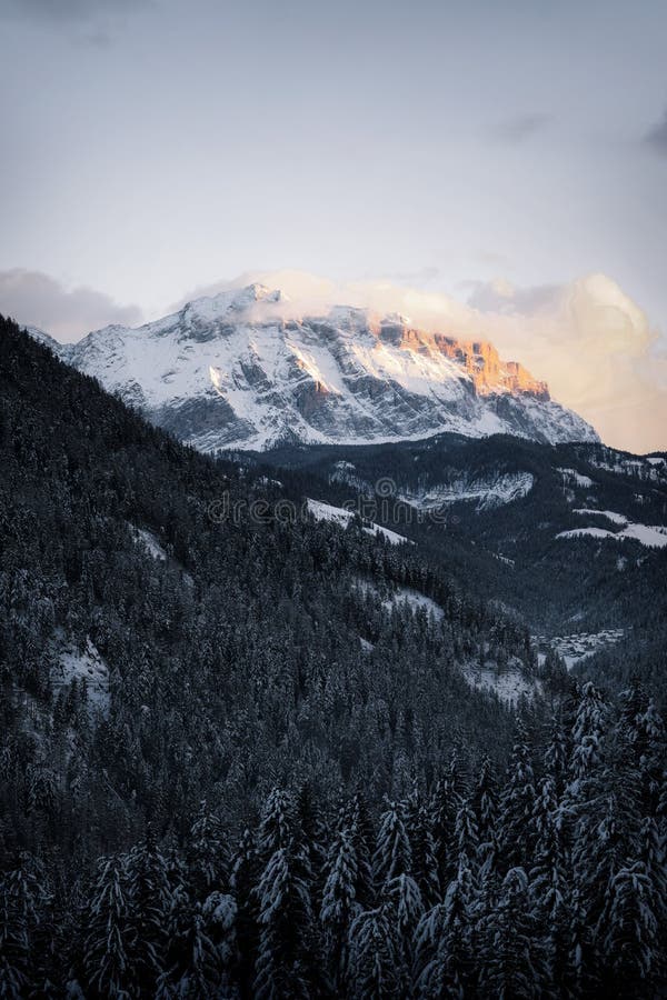 Sunset of the Mountains in the Dolomites in Winter Stock Photo - Image ...