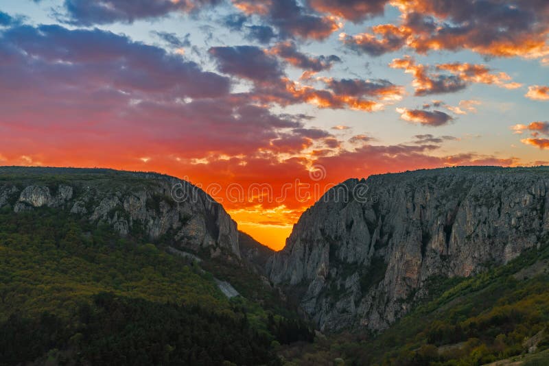 Sunset between Mountains Peaks, Stock Photo - Image of nature, turda ...