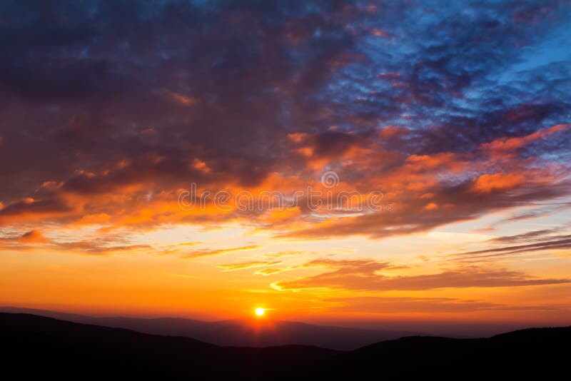 Sunset in the Mountains, Very Intense Colors Stock Image - Image of ...