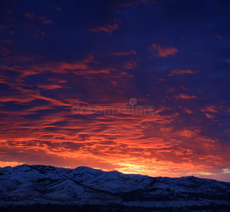 Sunset with Mountains in Wilderness Sky Clouds Stock Image - Image of ...