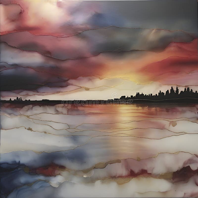 Sunset at the Mouth of the River. AI-Generated. Stock Illustration ...