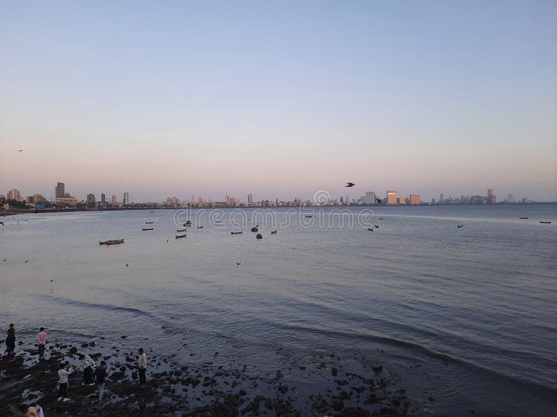 Sunset on the Mumbai Beach. Stock Image - Image of view, river: 298895741