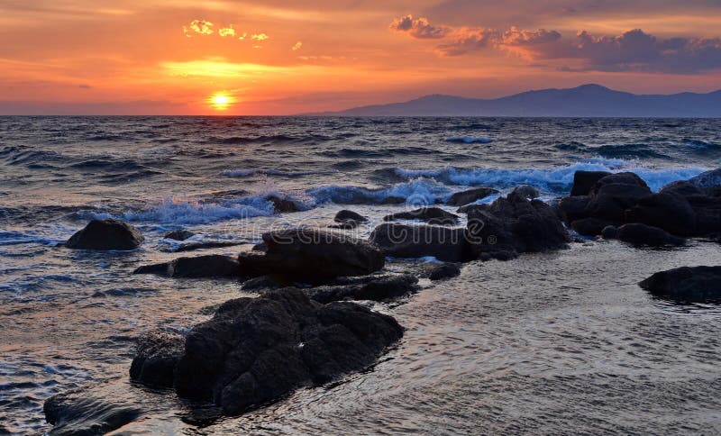 Mykonos Sunset stock image. Image of ledge, ocean, home - 1656313