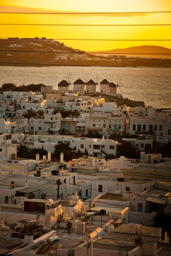 Sunset at Mykonos Island stock photo. Image of sailing - 5562462