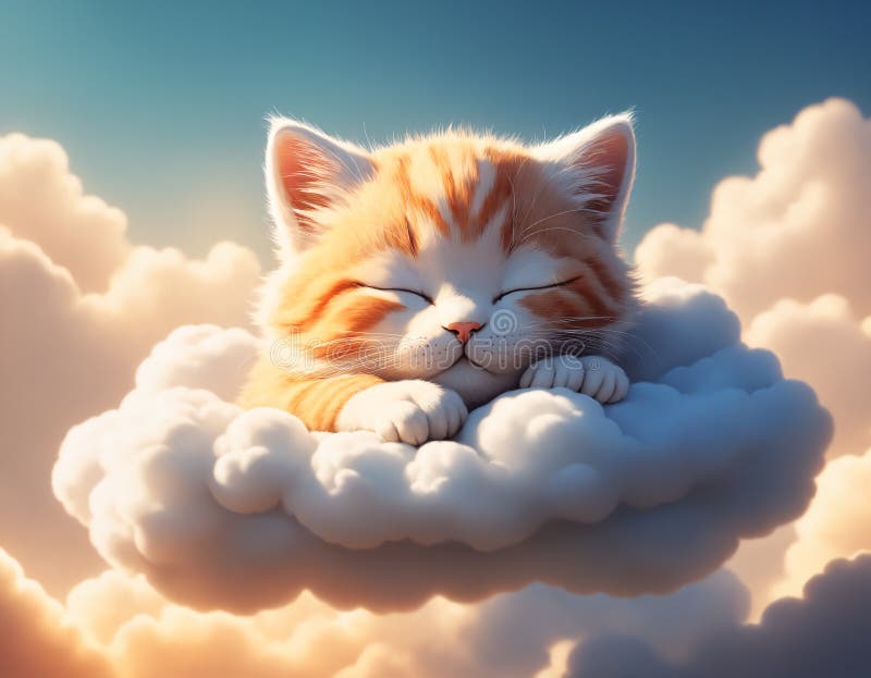 Sunset Nap for Smiling Kitty Stock Illustration - Illustration of ...