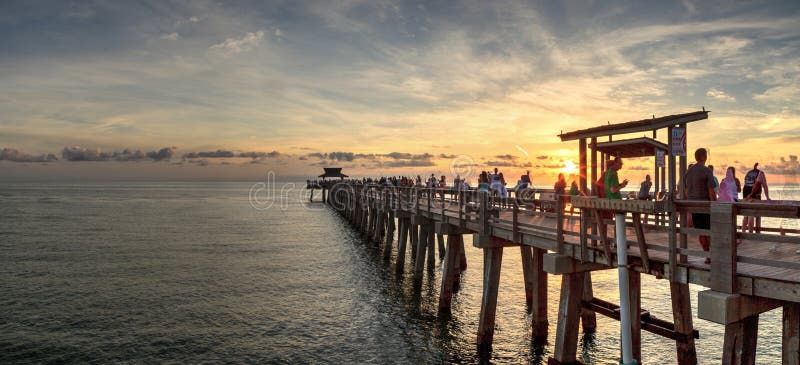 Sunset at the Naples Pier on Naples Beach Editorial Photo - Image of ...