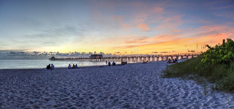 Sunset at the Naples Pier on Naples Beach Stock Image - Image of ...