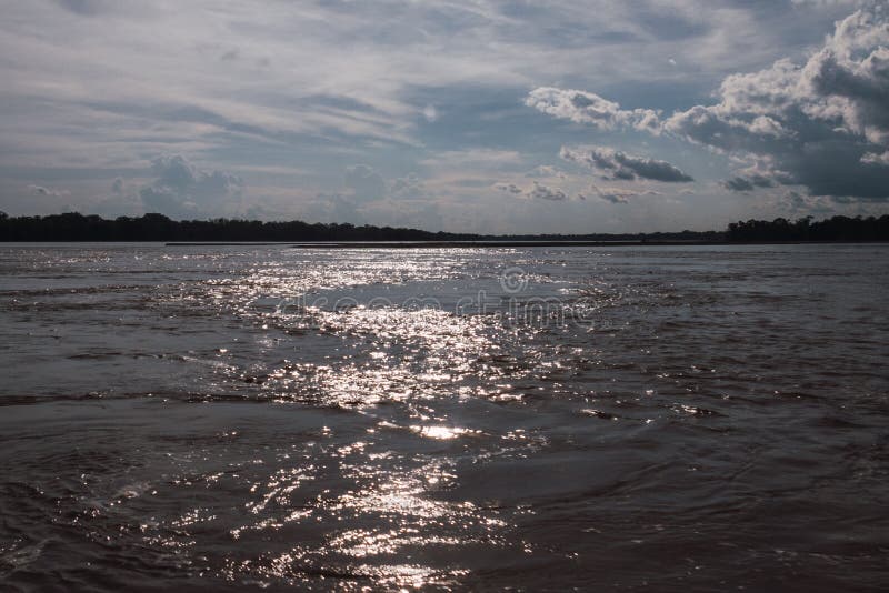 Sunset on the Napo River in the Amazon, Stunning Colors Stock Photo ...
