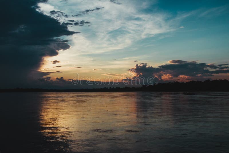 Sunset on the Napo River in the Amazon, Stunning Colors Stock Image ...