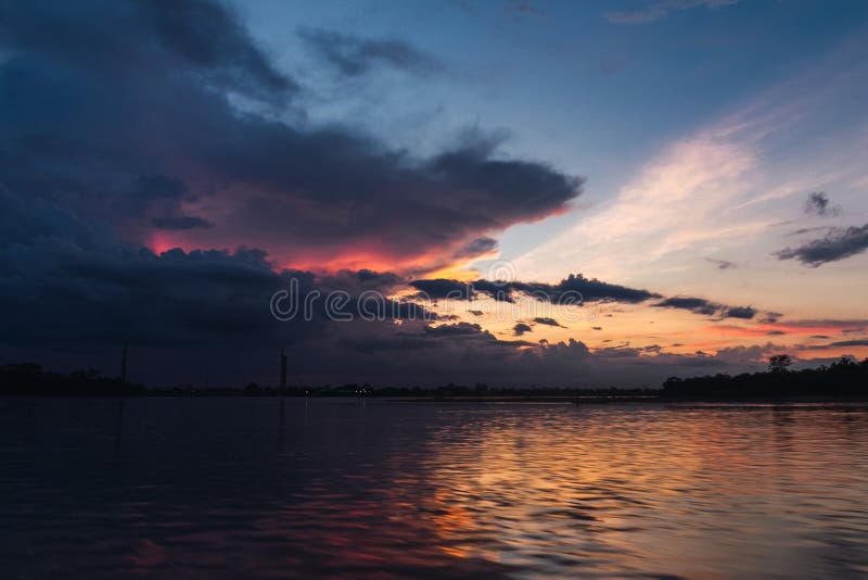 Sunset on the Napo River in the Amazon, Stunning Colors Stock Photo ...