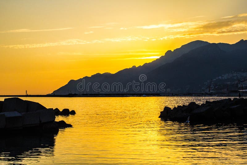 Sunset in Napoli Italy stock photo. Image of ocean, coast - 62716256