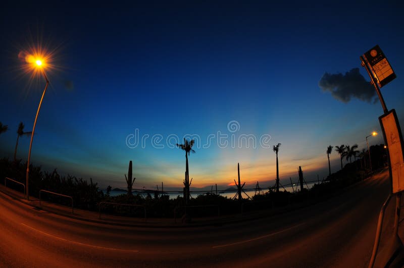 Sunset near bus stop editorial stock image. Image of stop - 33191264