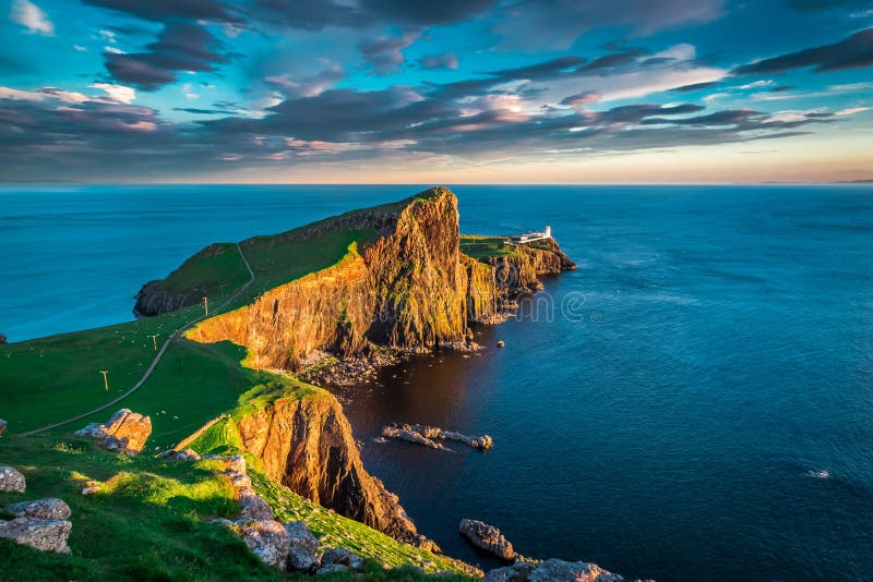 Neist Point Lighthouse and Stars in Isle of Skye, Scotland Stock Photo ...
