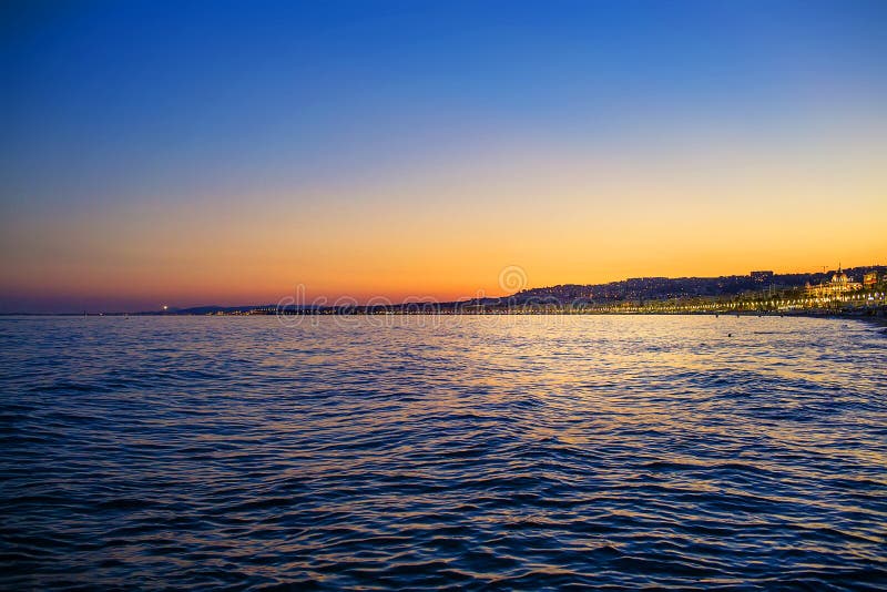 Sunset in Nice, France, View from Beach Stock Photo - Image of dawn ...