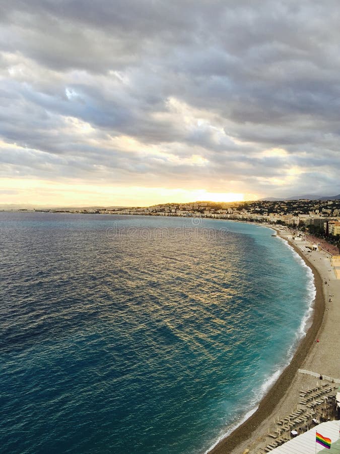 Sunset in Nice stock image. Image of beach, view, promenades - 64819639
