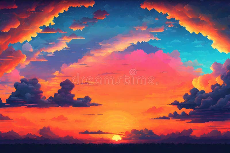 Sunset Night Clouds Pixel Art Background 8 Bit Retro Stock Illustration ...