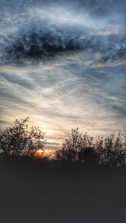 Sunset stock image. Image of trees, coming, sunset, clouds - 115374545