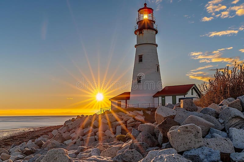 Sunset at the North Head Lighthouse in Cape Cod, Massachusetts Stock ...