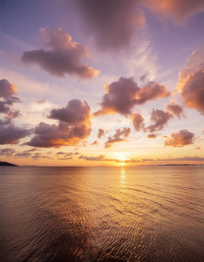 Sunset on the Ocean. Beautiful Cloudscape Over the Ocean Stock ...