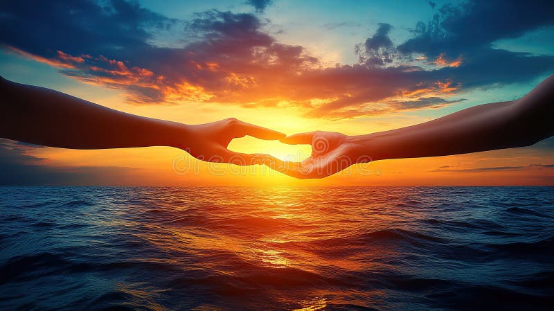 Sunset Ocean Hands Hope Unity Support Stock Illustration - Illustration ...