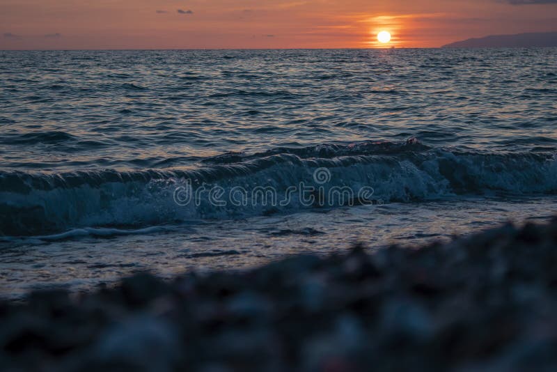 Sunset on the Ocean. Impressive Sunset Landscape of Over Ocean Stock ...