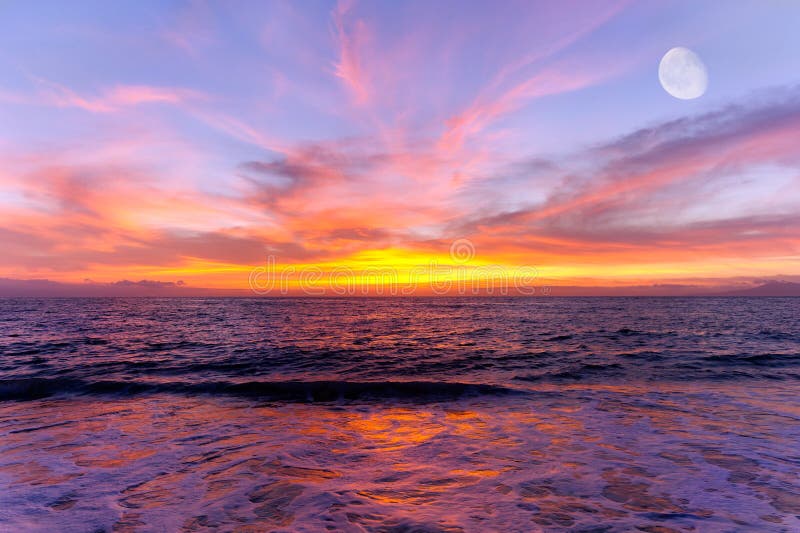 Sunset Ocean Moon stock image. Image of sunset, inspirational - 81701903