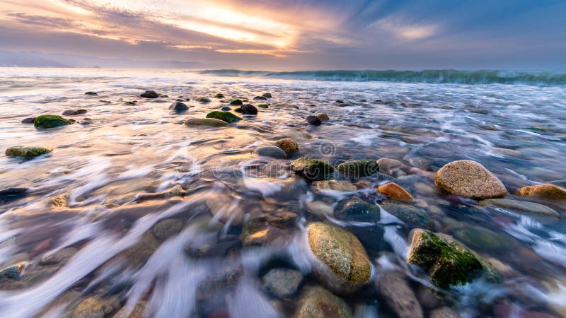 Sunset Ocean Nature Rocks Landscape Seascape 16.9 Stock Image - Image ...