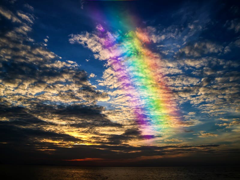 Sunset on the Ocean Rainbow Spread Sunset Cloud Stock Image - Image of ...