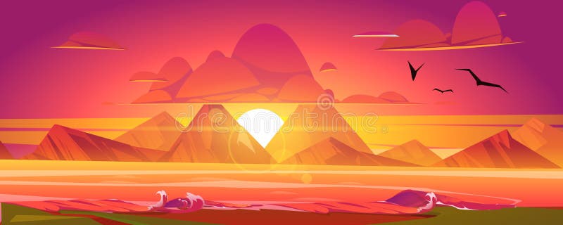 Sunset on Ocean, Red Sky with Sun Going Down. Stock Vector ...