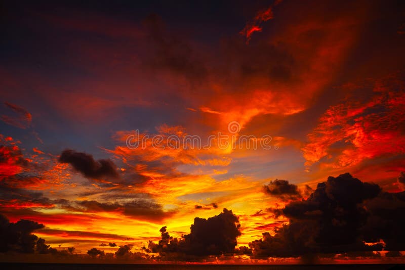 Sunset in the Ocean Sea from High Angle Viewpoint Perspective Stock ...