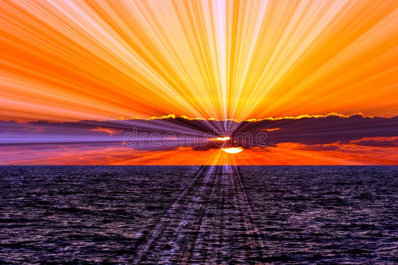 Sunset Ocean Sun Rays Inspirational Abstract Uplifting Image Stock ...