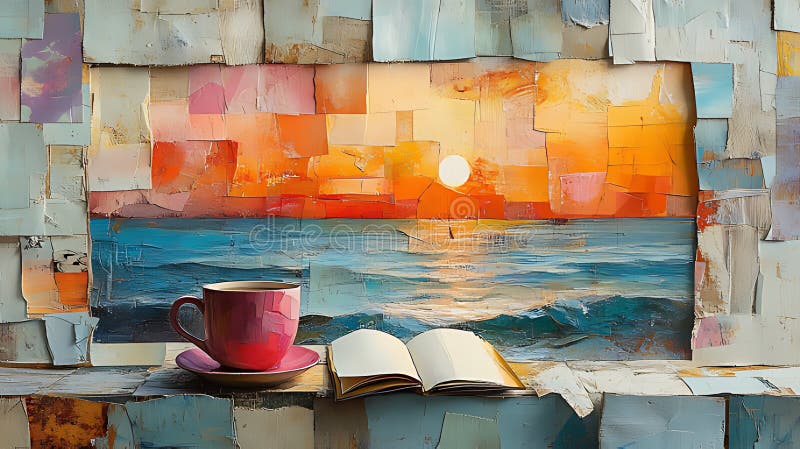 View Book Tea Collage Calm Stock Illustrations – 1 View Book Tea ...