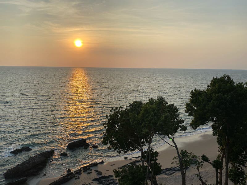 Sunset on Ocean View Point from the Island Stock Photo - Image of wave ...