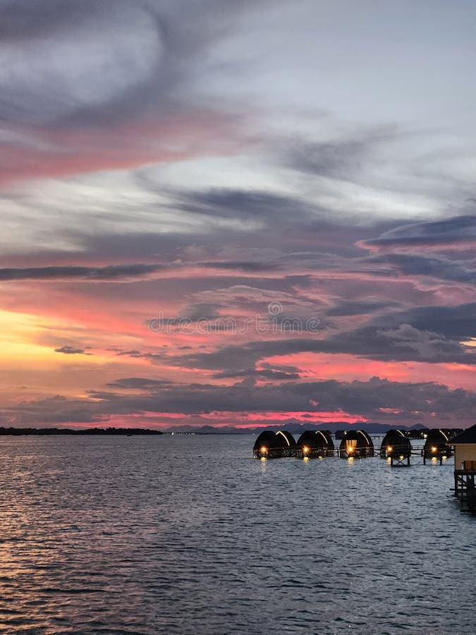 Sunset Ocean View Resort Watervilla Stock Image - Image of resort, view ...