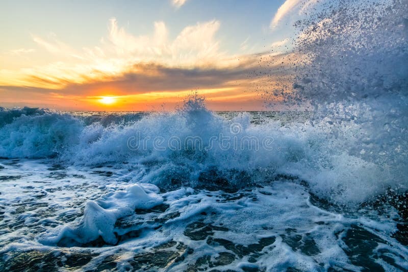 Sunset Ocean Wave stock image. Image of blue, orange - 217143345