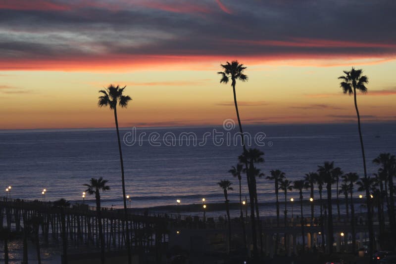 Sunset Oceanside Pier California Stock Photo - Image of palms ...