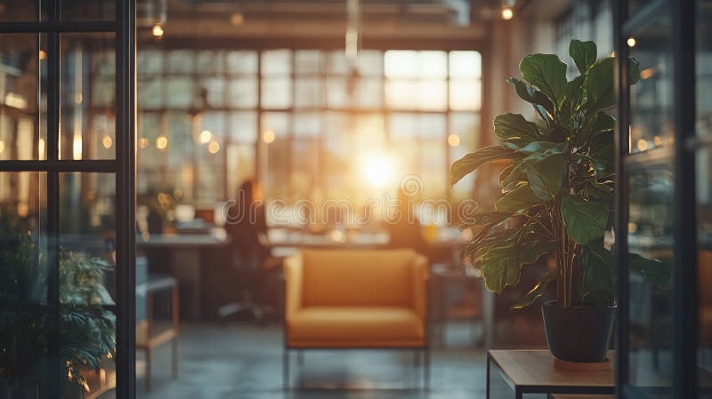 Sunset Office, Coworkers Collaborate, Plants, Modern Design, Workspace ...