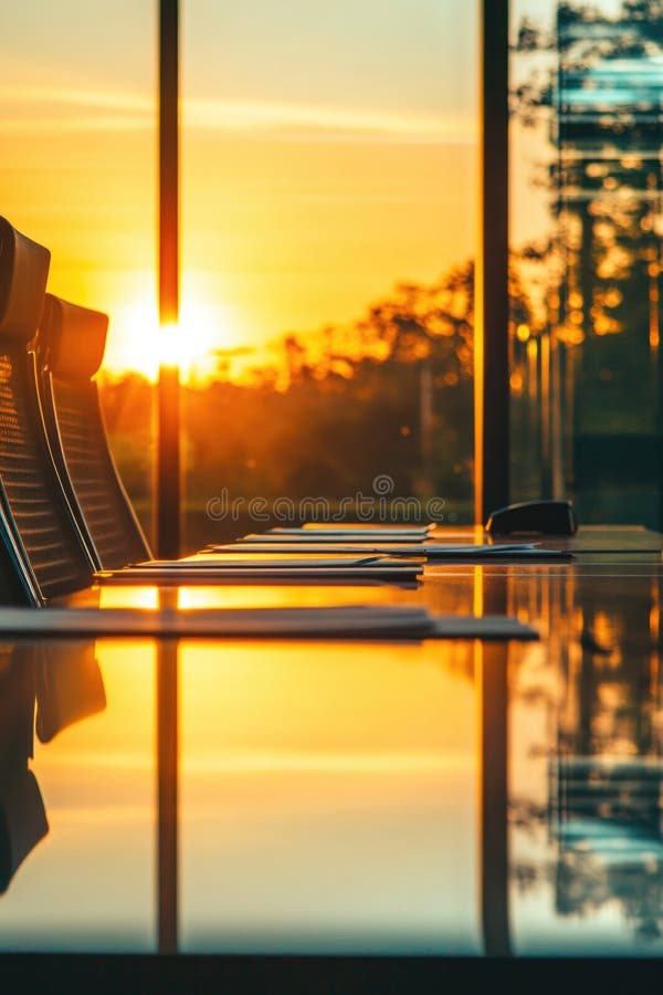 Sunset Office Interior stock image. Image of generated - 363831341