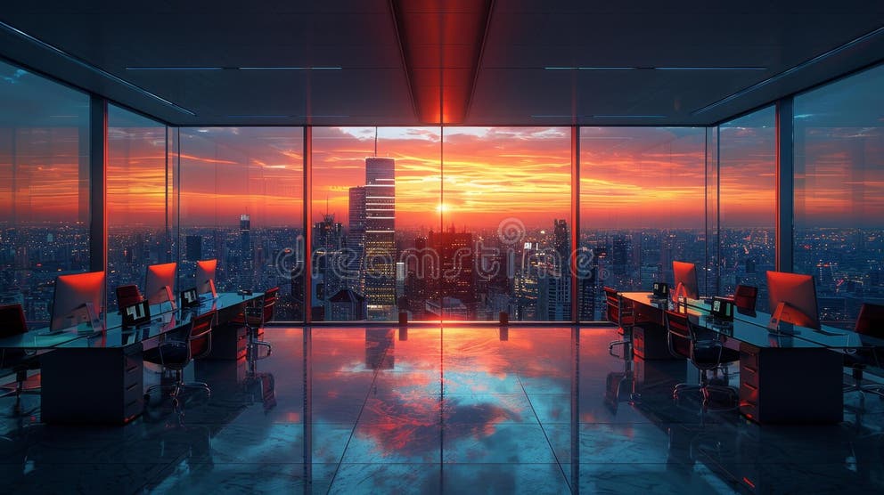 Sunset Office View from Skyscraper - Generative Ai Stock Illustration ...