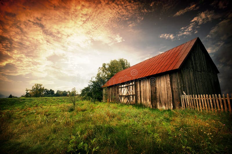 Sunset by an old barn stock image. Image of ranch, country - 21390825