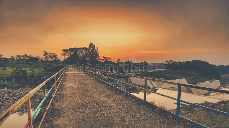 Sunset on the old bridge stock image. Image of road - 190879059