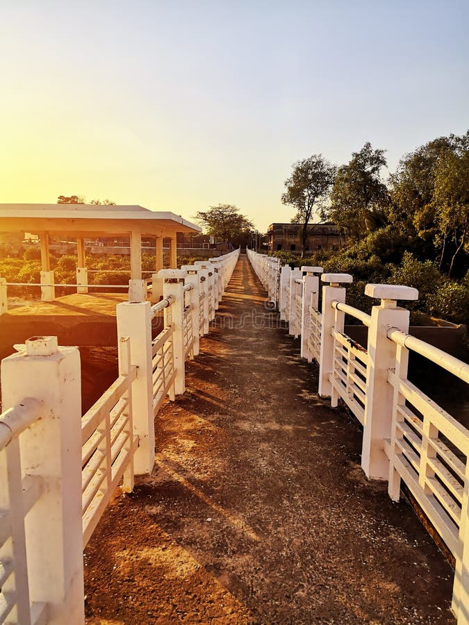 Sunset at Old Bridge at a Sea Port Stock Photo - Image of purple ...