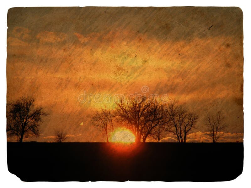 Sunset. Old postcard. stock illustration. Illustration of heritage ...